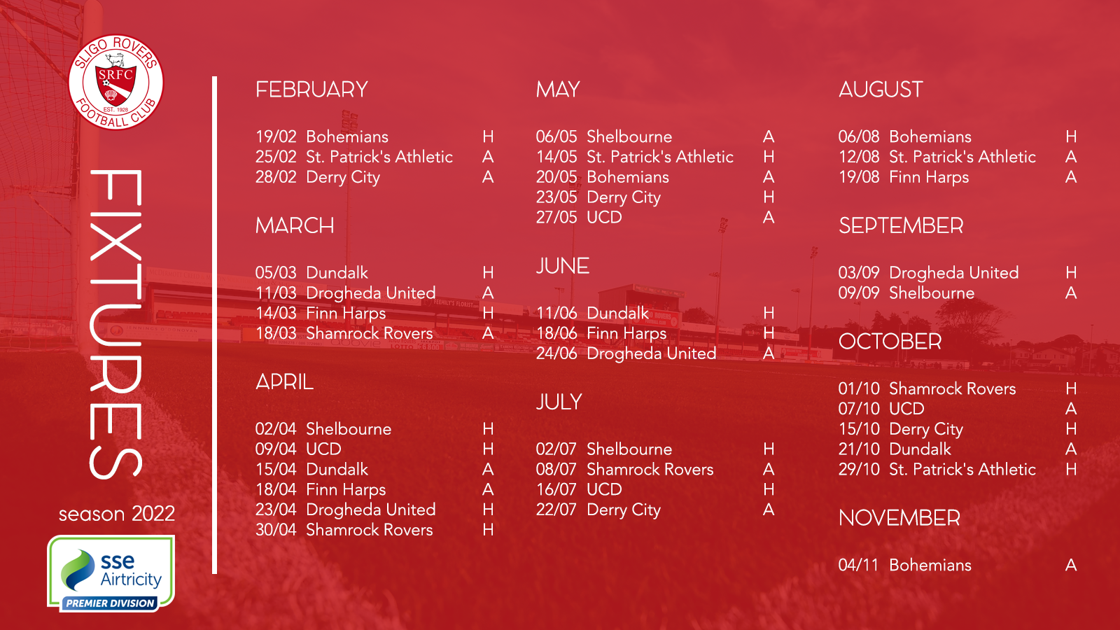 Rovers to face Bohs on first day of new season – Sligo Rovers