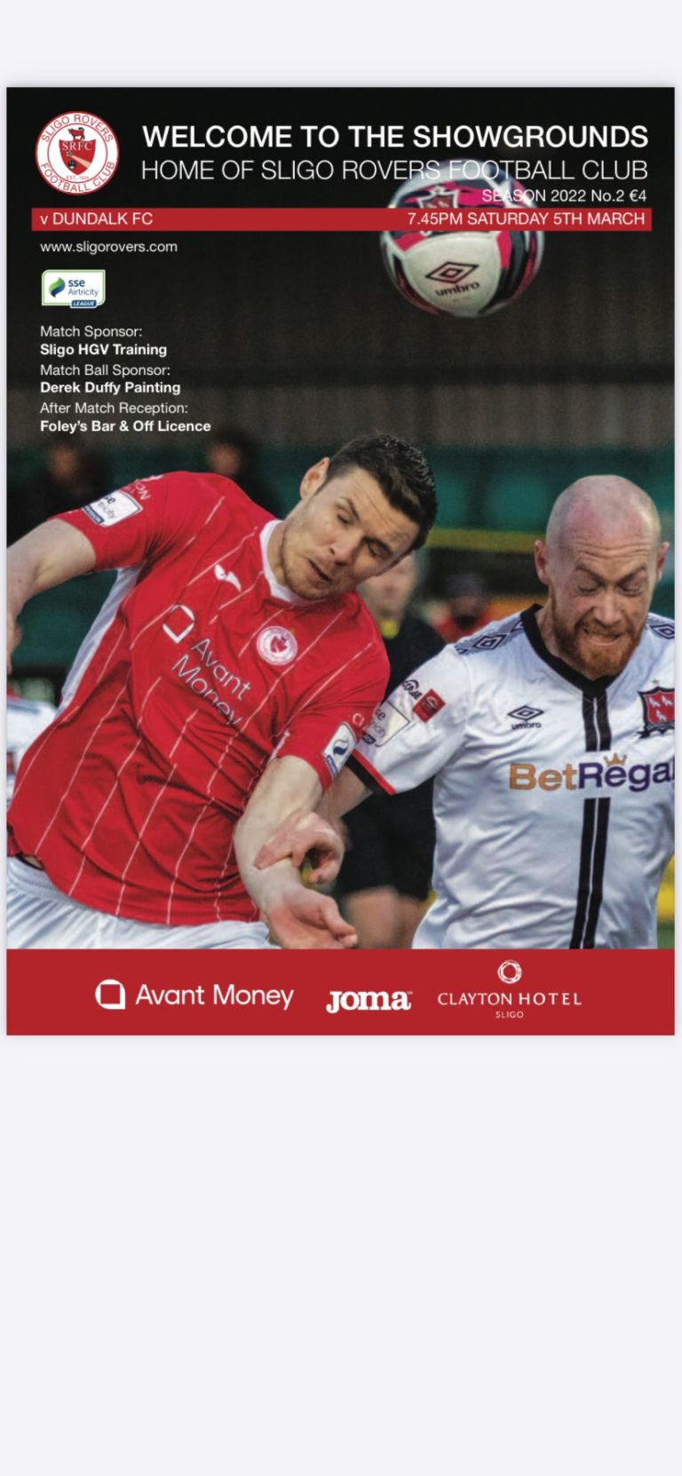 Match Programme V Dundalk – Sligo Rovers